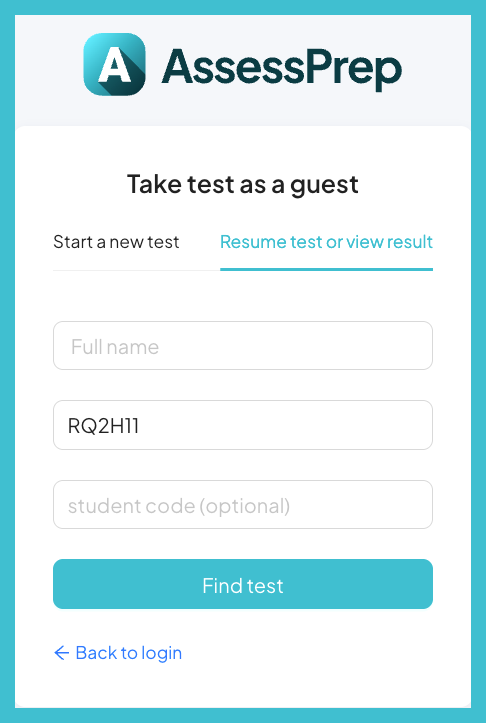 Taking a test as a guest user – AssessPrep
