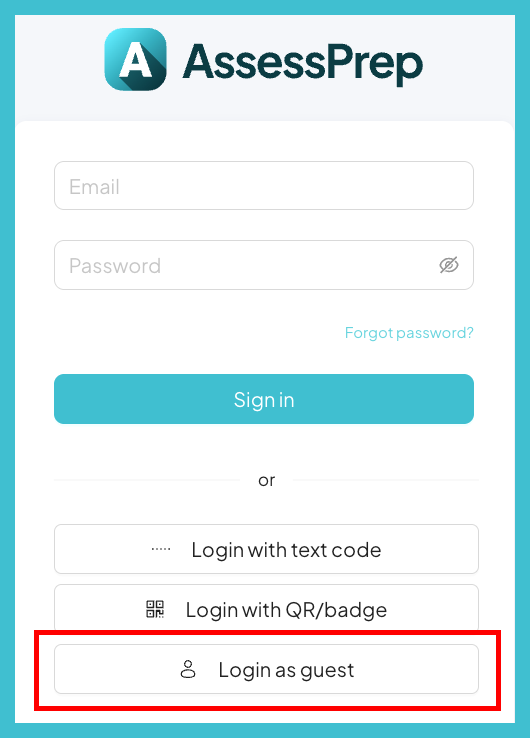 Taking a test as a guest user – AssessPrep