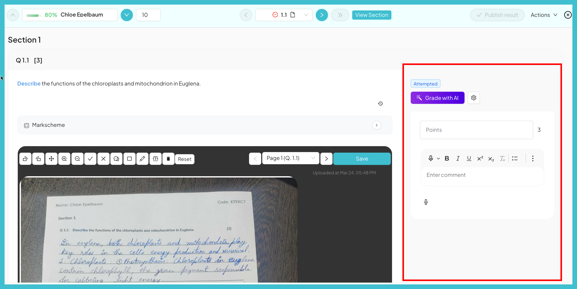Grading and annotating handwritten submissions – AssessPrep