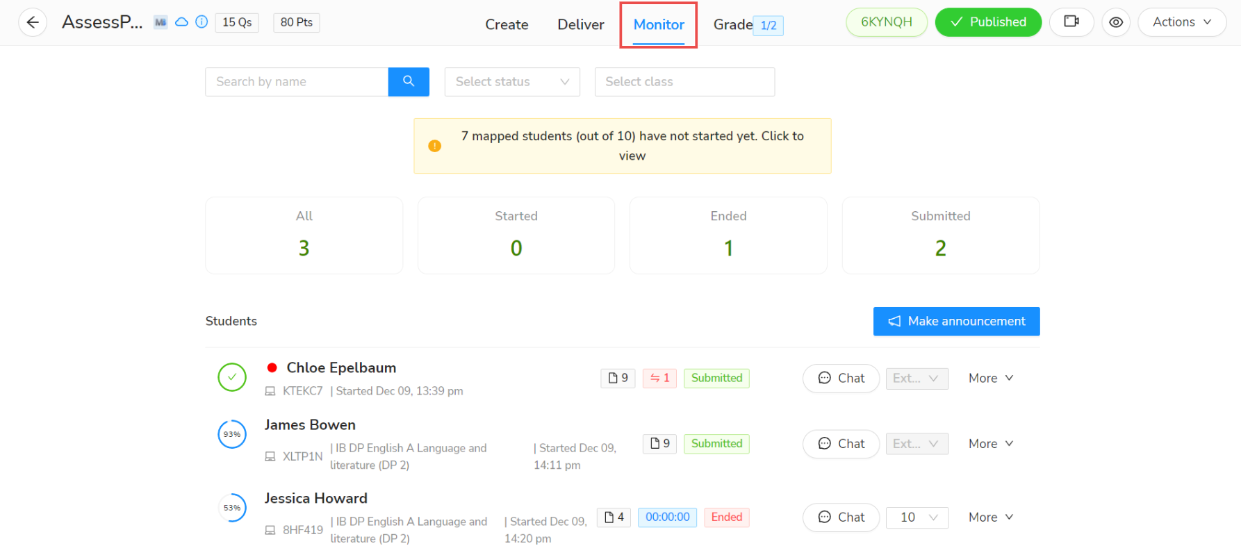 Monitoring Students using the Live Invigilation Dashboard – AssessPrep